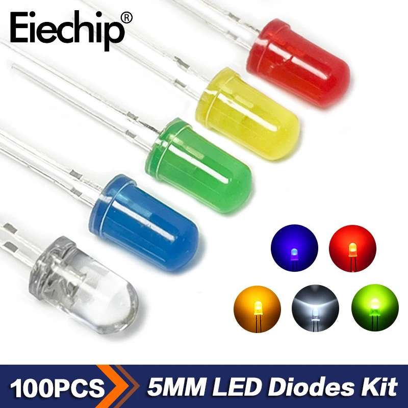 Kit surtido de diodos LED F5 de 5MM, 100 piezas, sombrero de paja ...