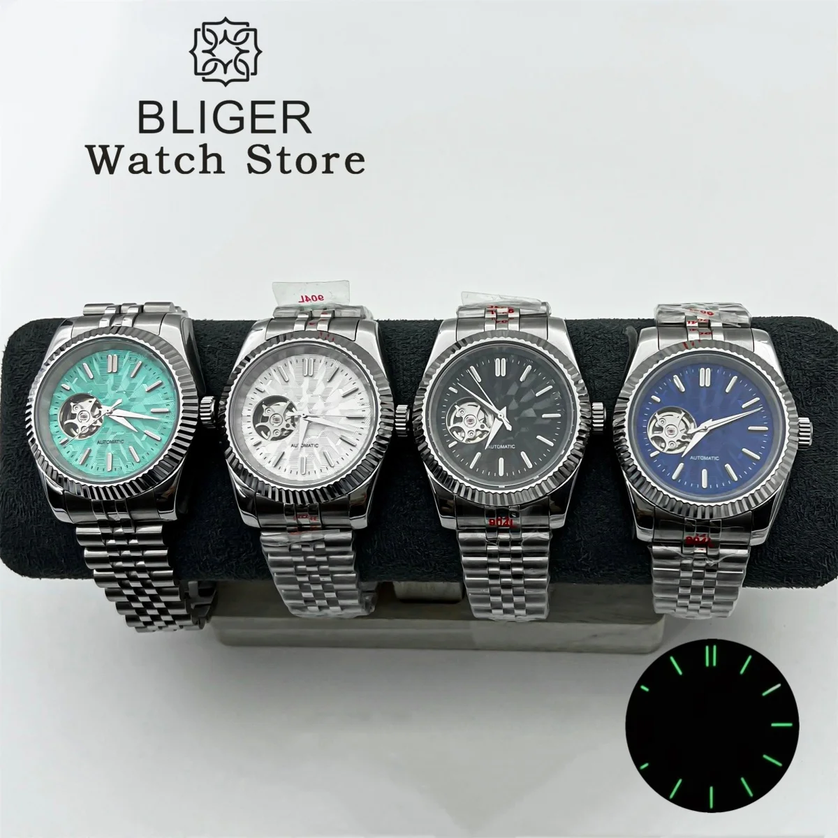 BLIGER-Reloj Automático para hombre, pulsera con bisel estriado, color ...