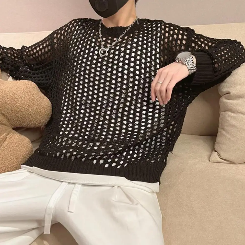 Men-Hollow-Top-Mesh-Fishnet-Round-Neck-Loose-Long-Sleeve-Men-T-shirt ...