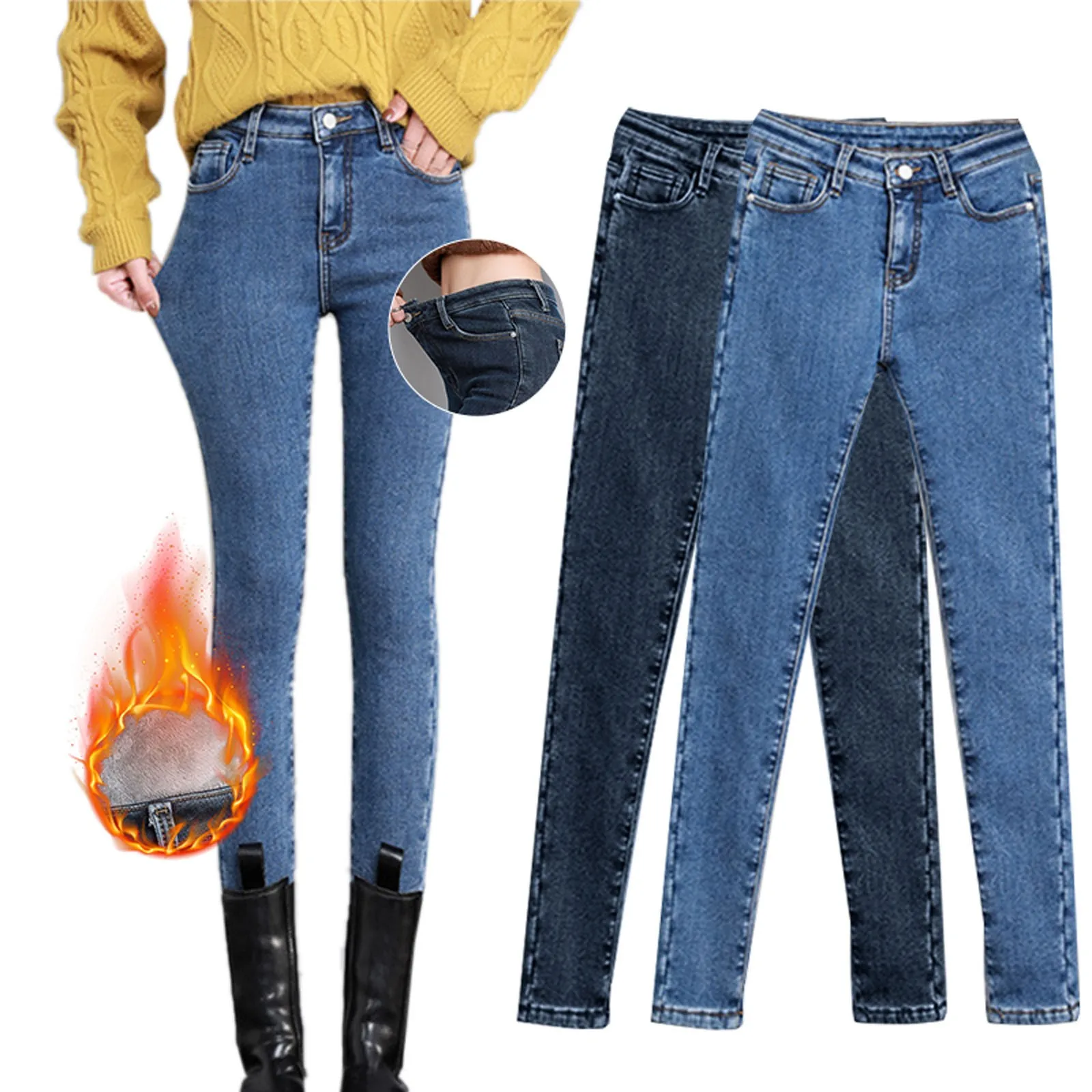 Thermal Fleece Denim Jeggings High Waist Stretchy Jean Leggings Stylish ...