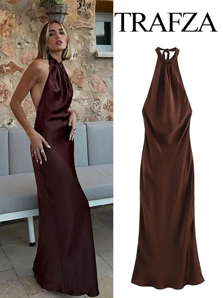 TRAFZA-Vestido-longo-solto-sem-mangas-decote-em-O-selvagem-festa-sexy ...