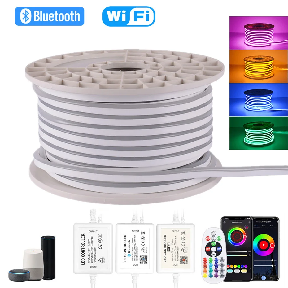 WiFi-Bluetooth-Infrared-1M-30M-50M-100M-Flexible-Neon-Led-Light-RGB-Waterproof-Home-Outdoor ...