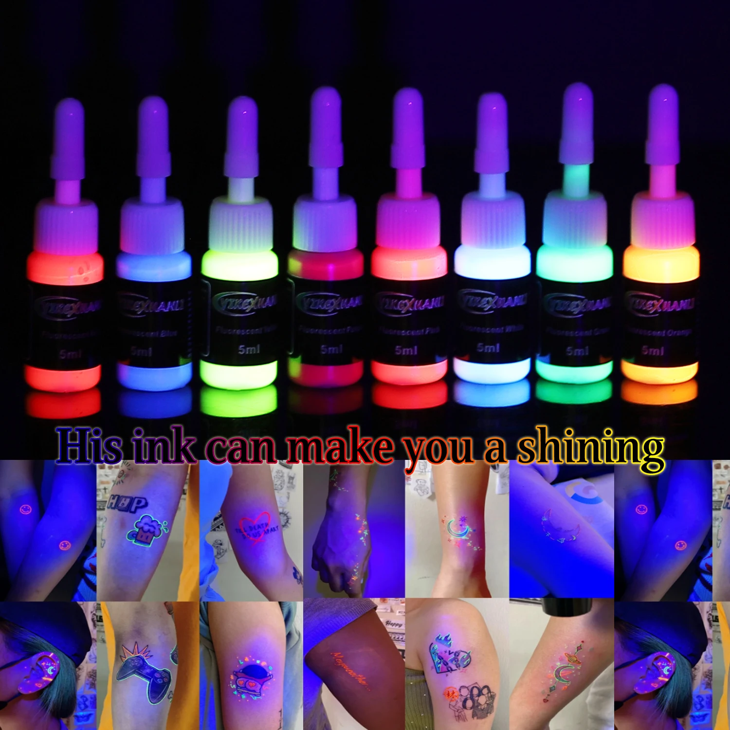 8pcs 5ml bottle professional fluorescent tattoo ink purple UV ink ...
