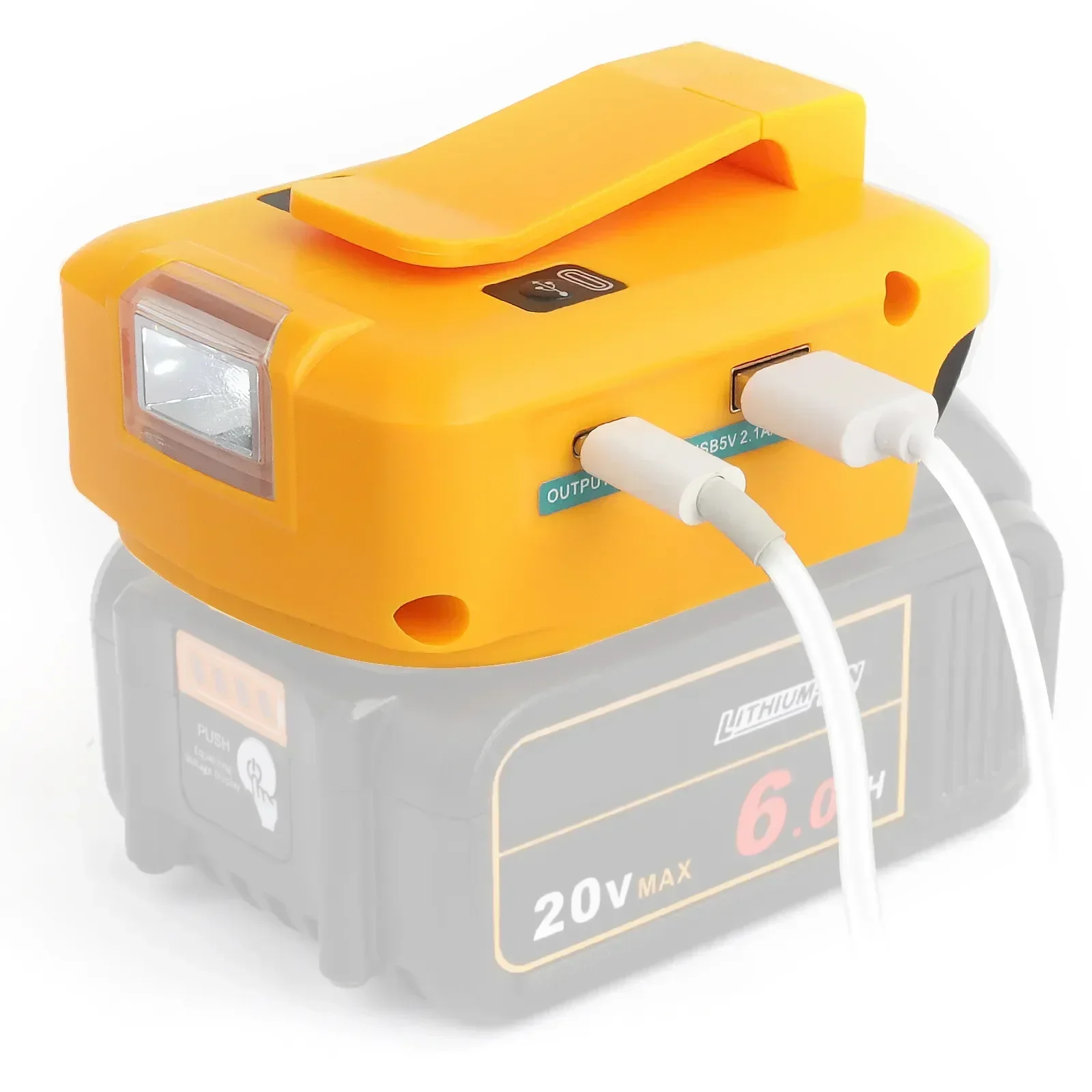 2 USB Battery Adapter For Dewalt LED Work Light 18V 20V 60V Li-ion ...