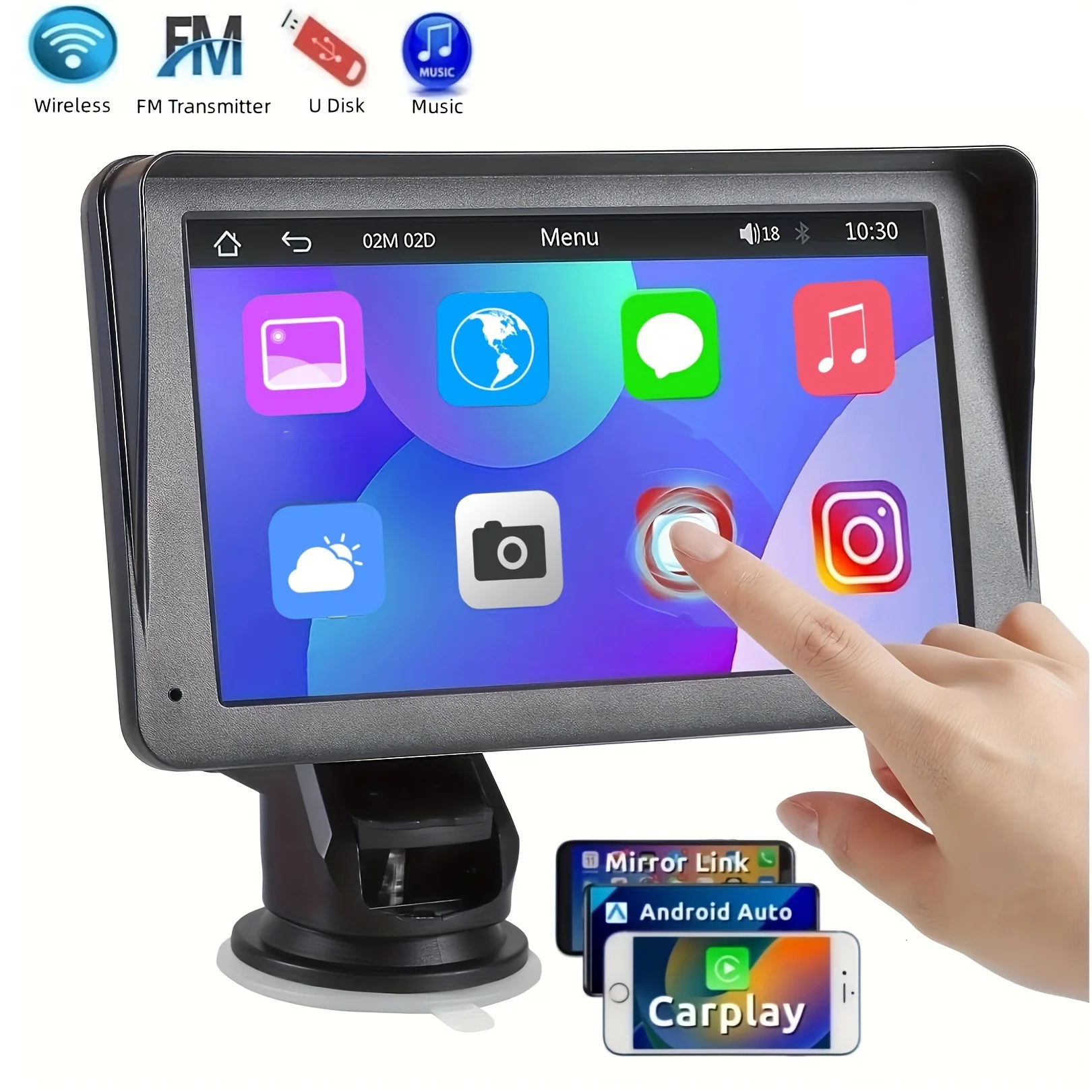 Newest-Portable-Car-Stereo-Wireless-Carplay-Android-Auto-7-Inch ...