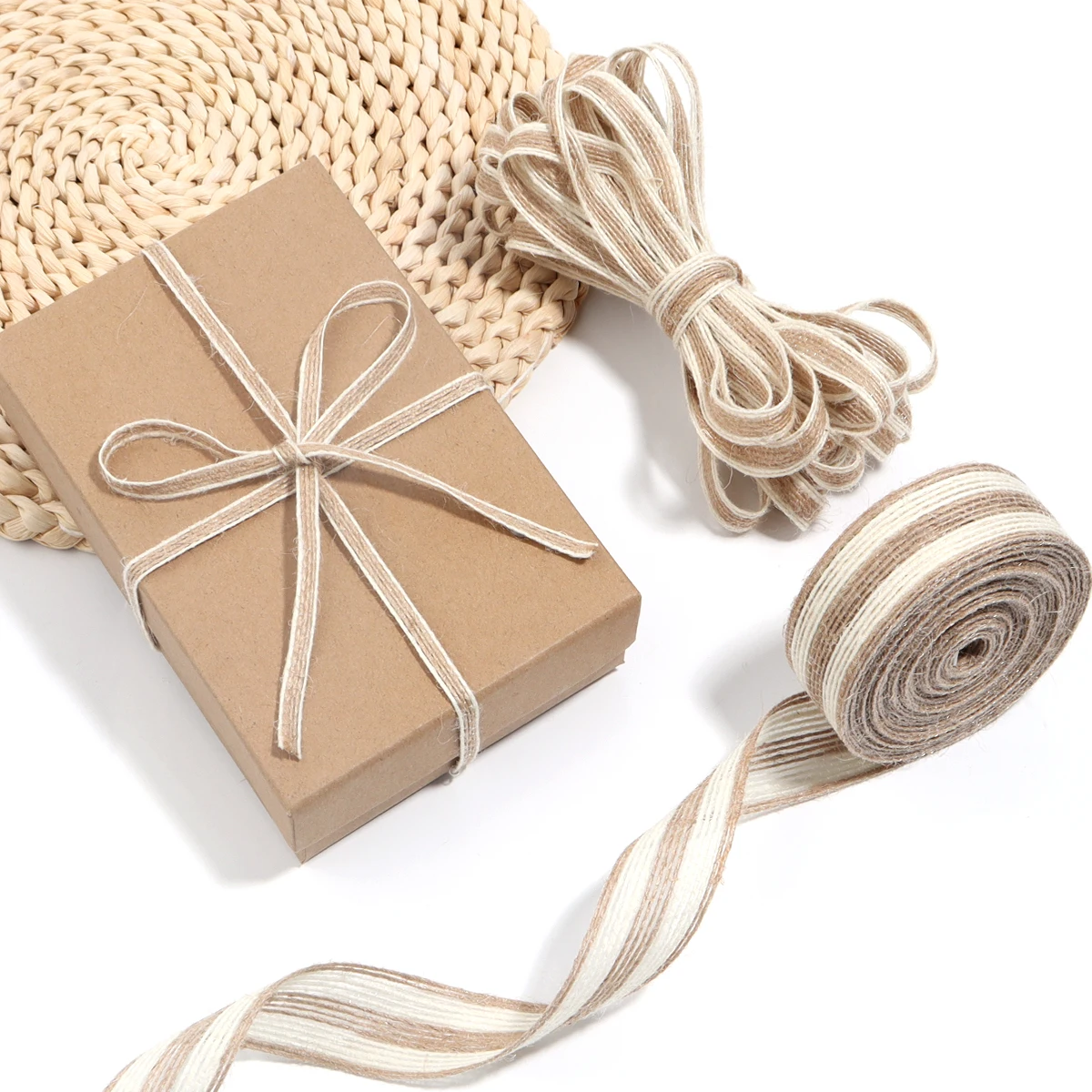 1-10M/Roll White Edge Natural Jute Burlap Ribbon Twine Linen Rope For ...