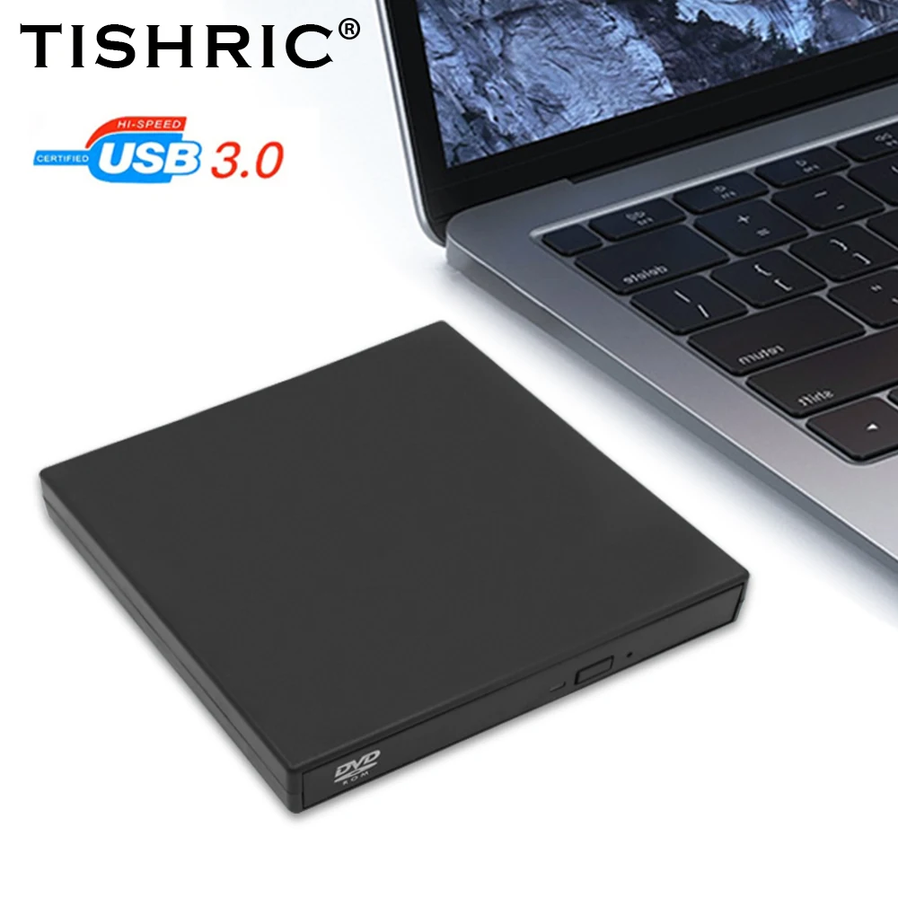 TISHRIC 휴대용 외장 DVD 드라이브 플레이어 usb 2.0 광학 드라이브 슬림 CD ROM 디스크 리더, 데스크탑 PC ...