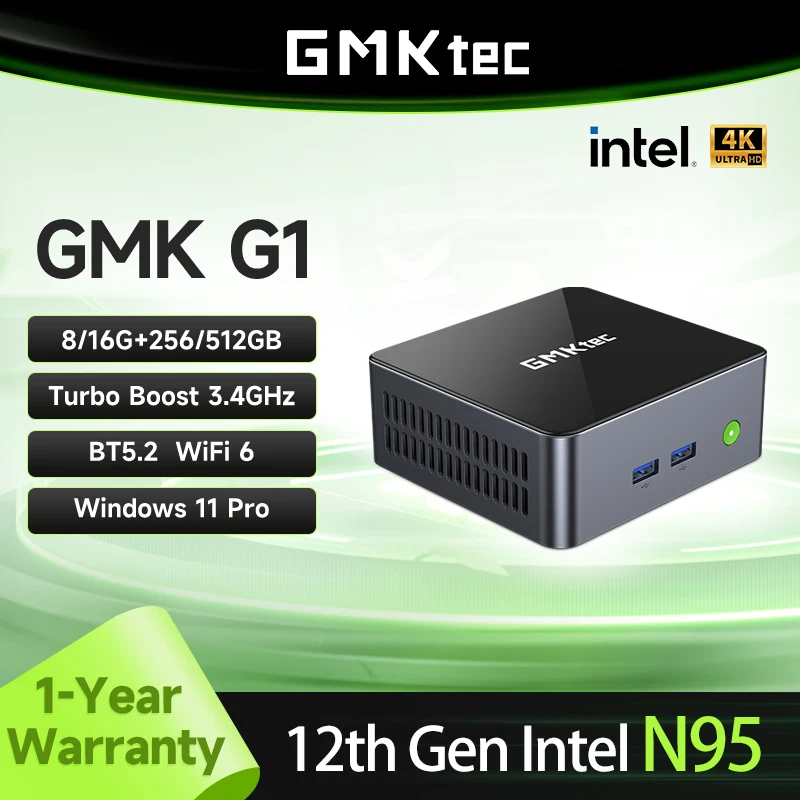 GMKtec G1 미니 PC, 윈도우 11 프로, 알더 레이크 N95, 인텔 12 세대 DDR4, 8GB, 256GB, 16GB ...