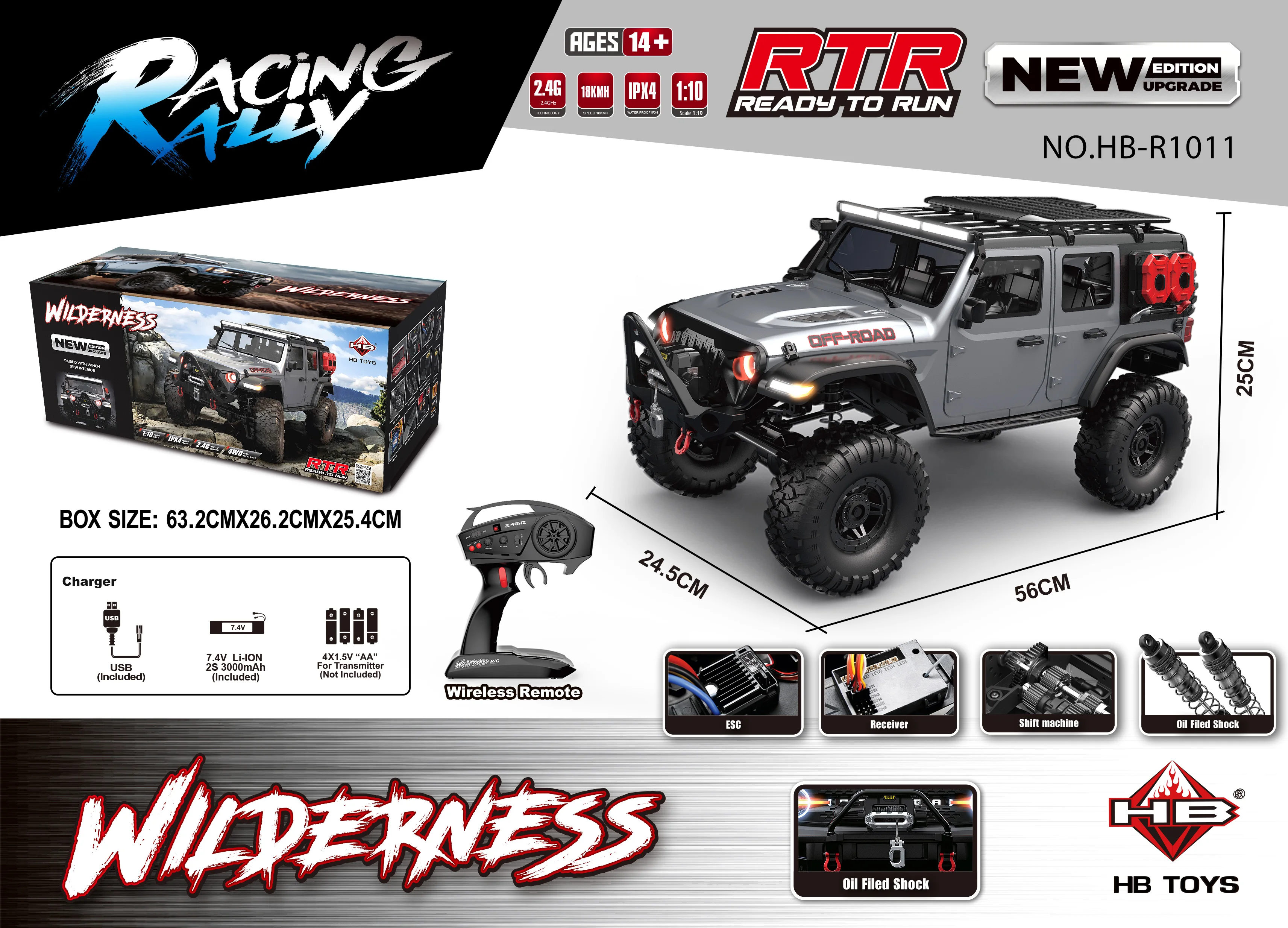 New HB RC Car 1/10 4WD Electric Remote Control Vehicle with Electric RC ...