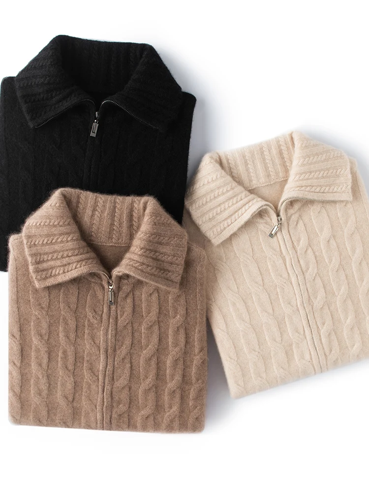 Women's High-End 100% Pure Cashmere Cardigan Loose Thick Semi-High ...