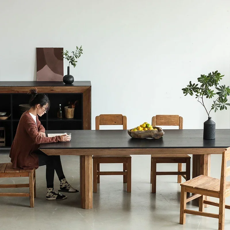 Furniture The lonely wind black rectangular solid wood dining table six ...