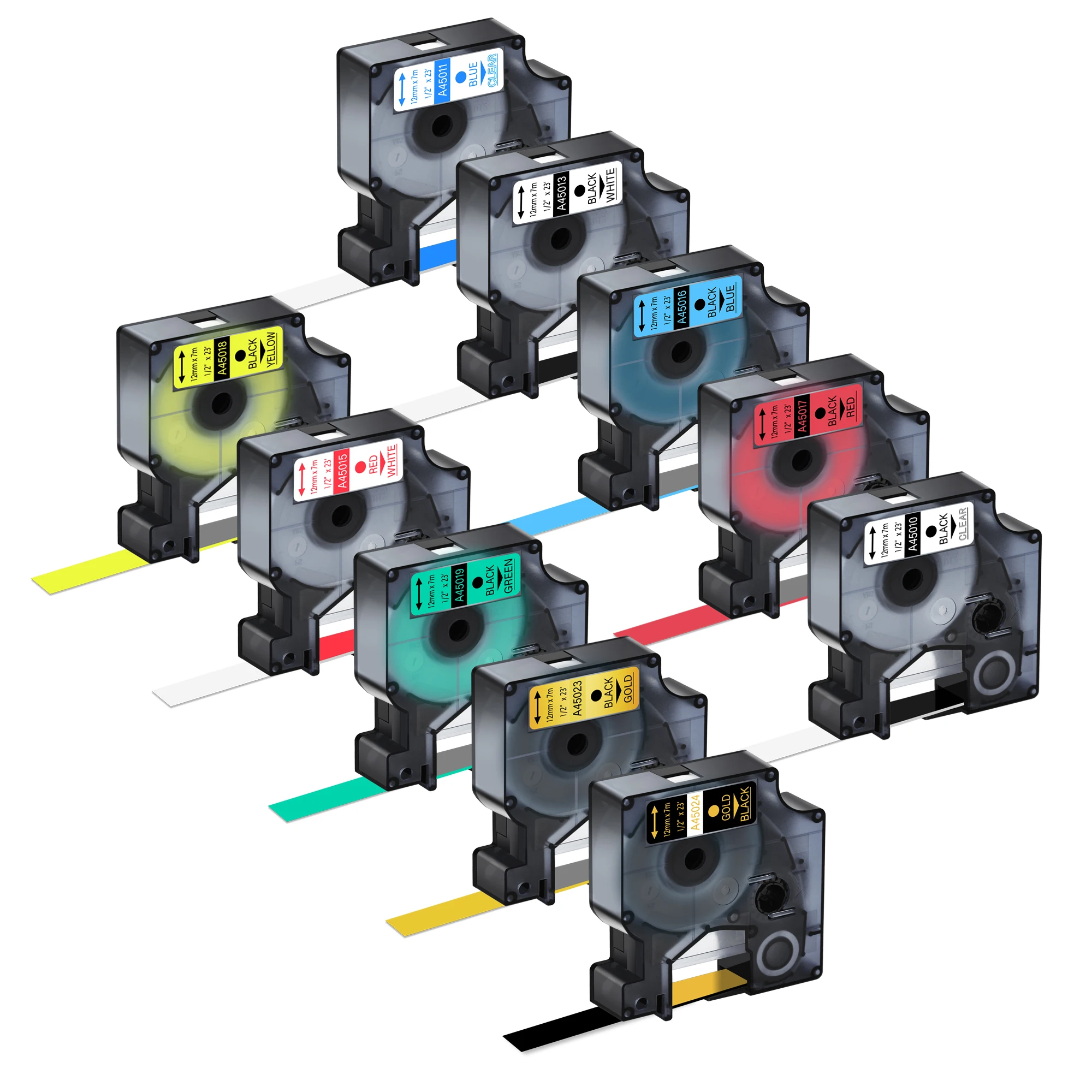 Cruxer-5PK-12mm-Label-Tape-Compatible-for-Dymo-D1-45010-45013-45021 ...