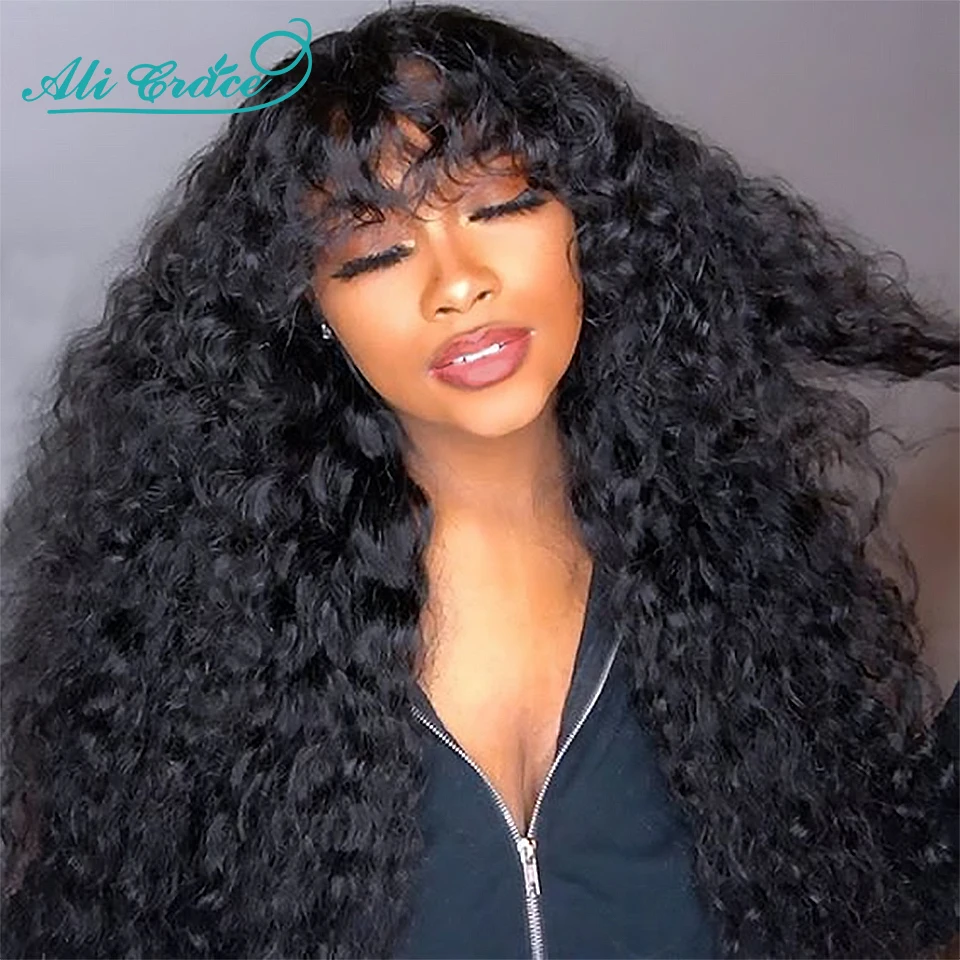 Perucas-encaracoladas-brasileiras-do-cabelo-humano-com-franja-Ali-Grace ...