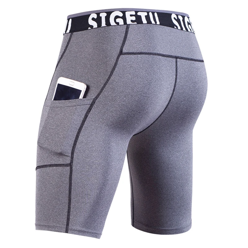 Quick Dry Compression Running Tights Men with Pocket Gym Fitness Shorts ...