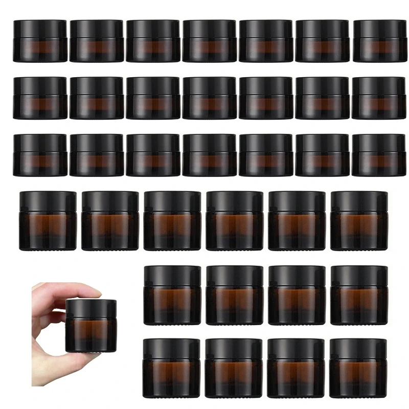 7/12pcs 5g 10g Amber Glass Cosmetic Jar Refillable Face Cream Container ...