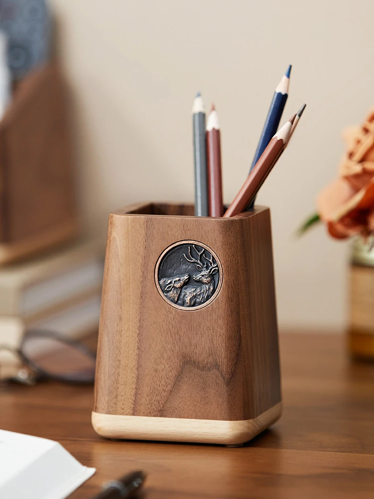 Black Walnut Solid Wood Pen Holder Nordic Light Luxury Office Desk ...