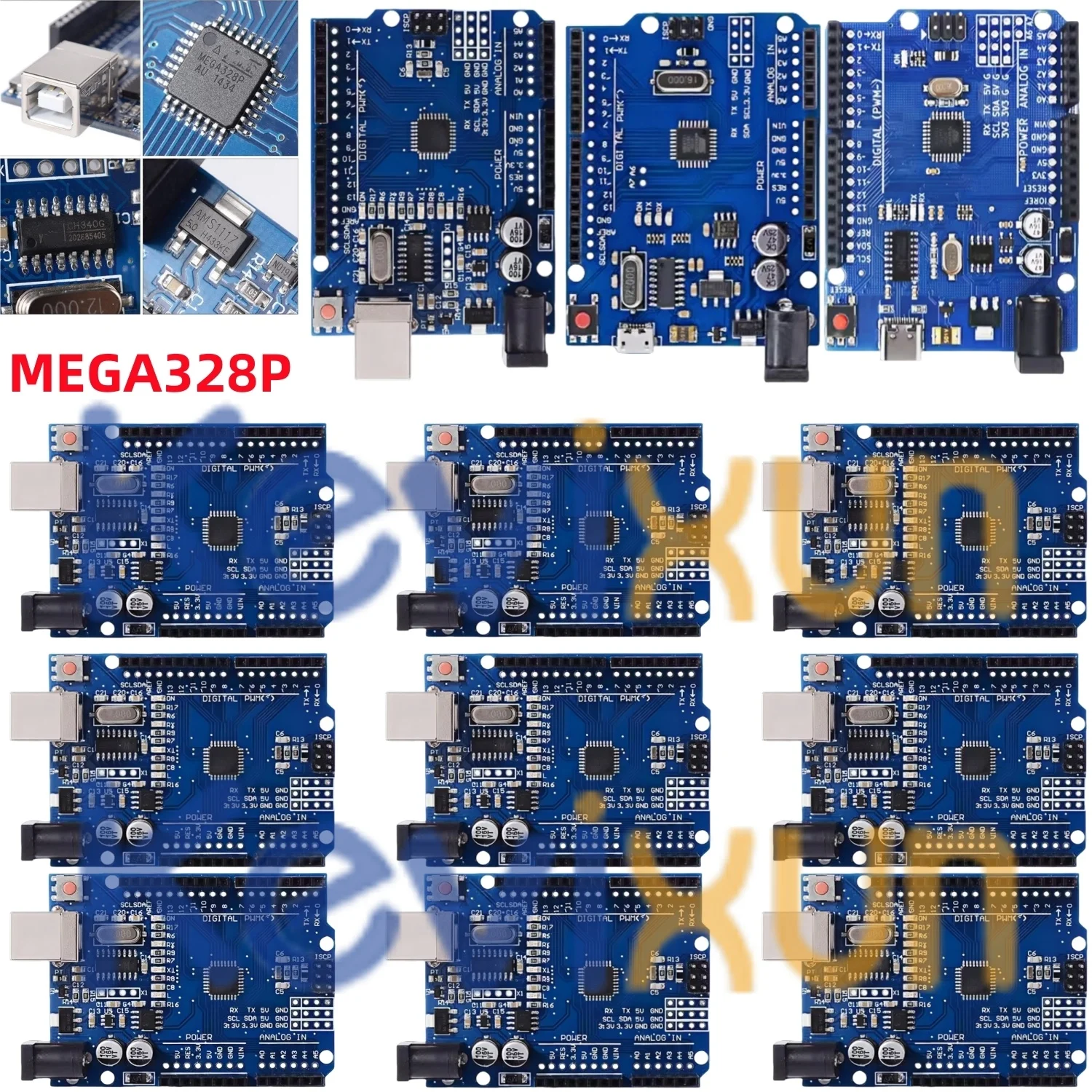 1-10 個 UNO R3 CH340G MEGA328P チップ Arduino UNO R3 + USB/TYPE-C ケーブル ...