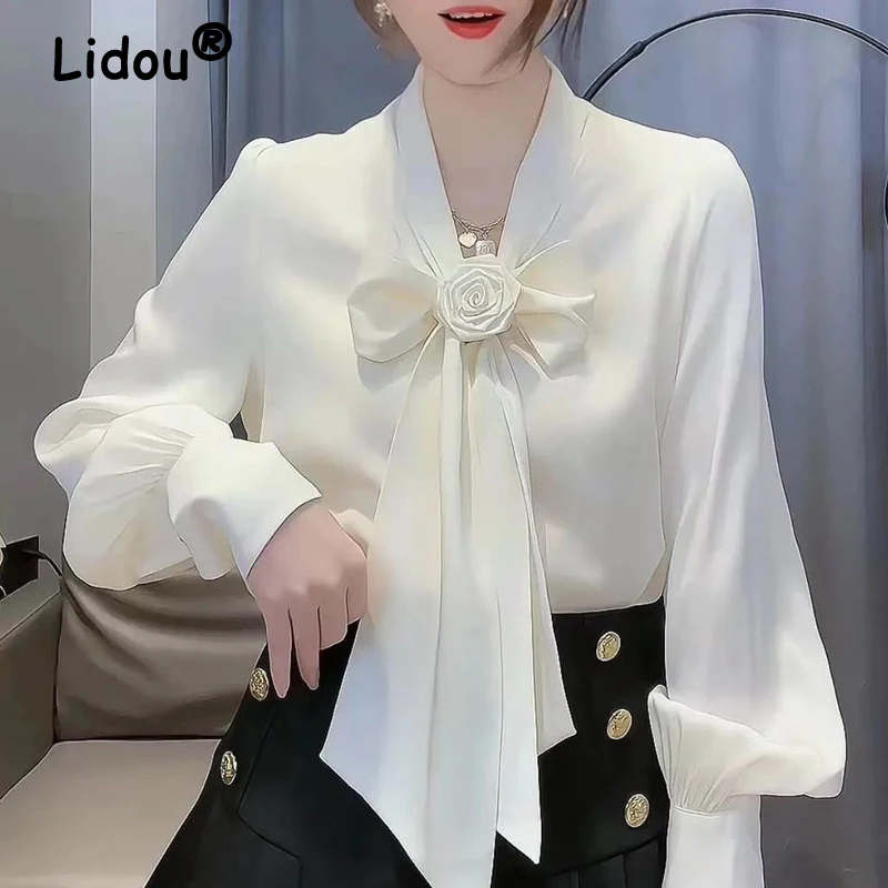 Women-Flower-Bow-Tie-Elegant-Blouse-Fashion-White-Business-Casual-Office-Lady-Shirts-Long-Sleeve ...