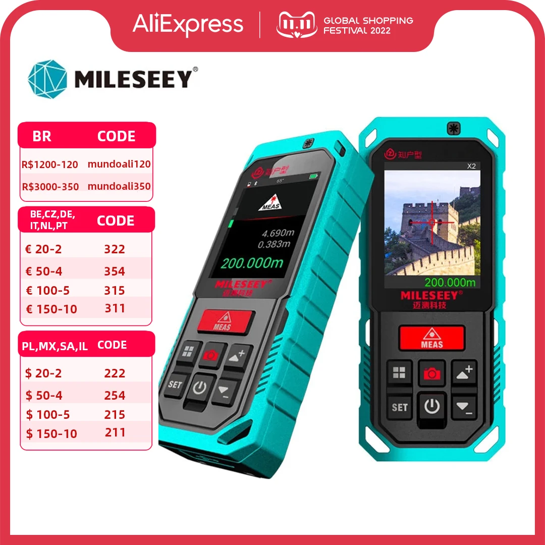 Mileseey S2 Laser z Bluetooth dalmierz 60/80/100m taśma laserowa ...