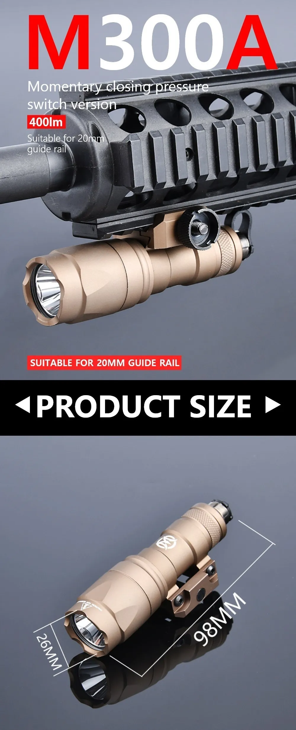 WADSN Surefir M600 M600C M300 Tactical Flashlight With Picatinny Rail ...