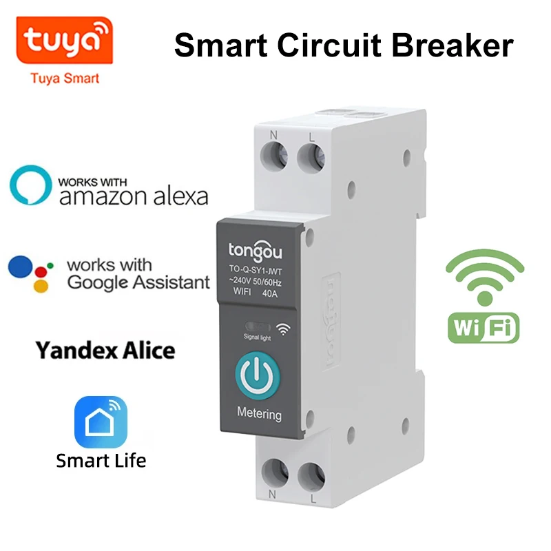 Tuya WIFI Smart Circuit Breaker 1P 10/16/25/32/40/63A DIN Rail Smart ...