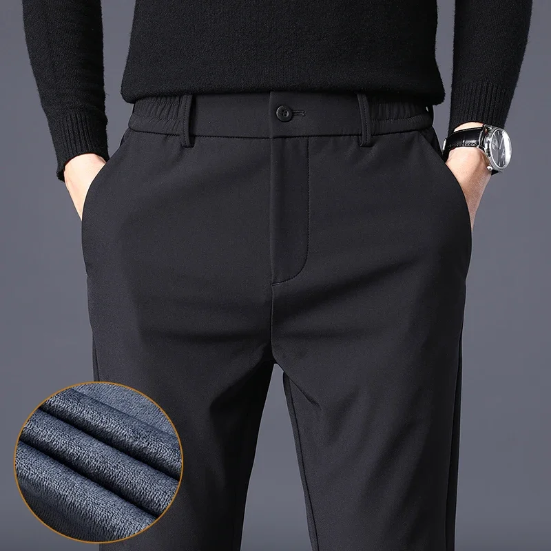 Fleece Pants Thick Men's Winter New Stretch Slim Business Warm Korean ...