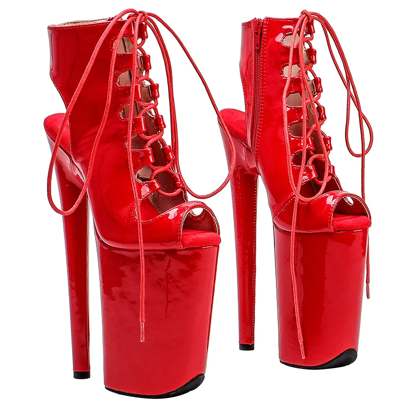 Leecabe 23CM/9inches Patent upper Open Toe Sexy boots High Heels ...