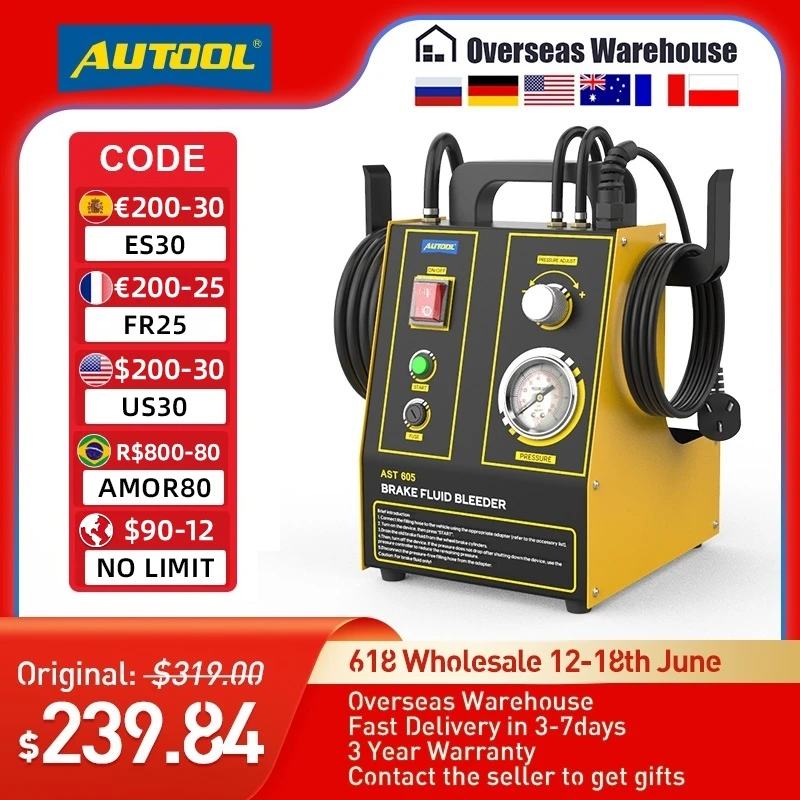 AUTOOL AST605 Car Pulsating Brake Oil Changer Single Clutch Slave Cylinders Brake Bleeder Fluid ...