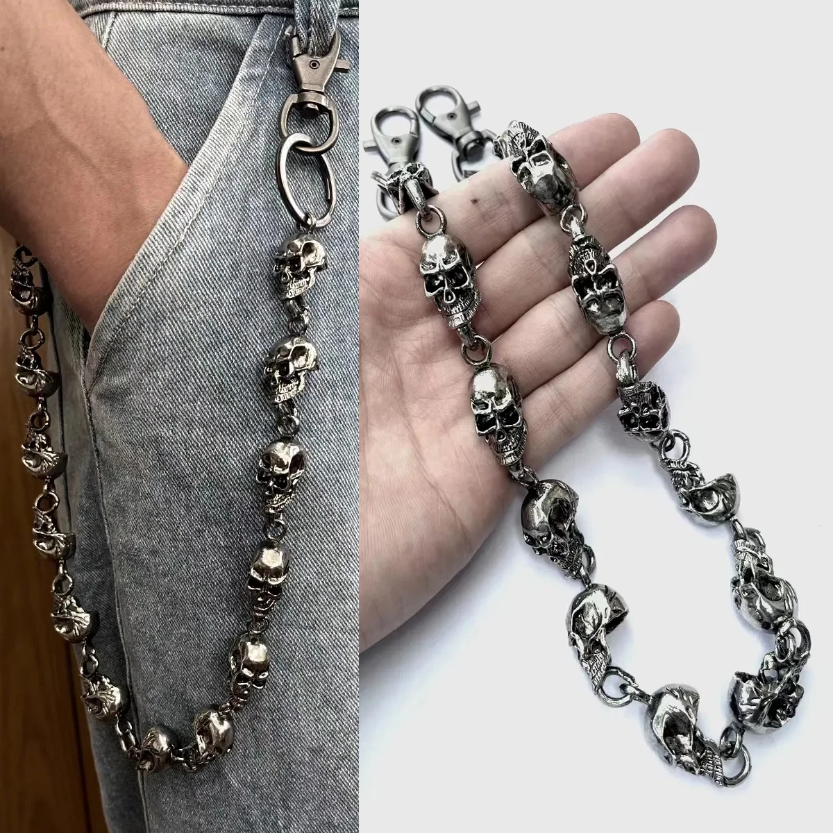 Slim-Heavy-Waist-Chain-Men-Skull-Keychain-Wallet-Chain-Gothic-Biker ...
