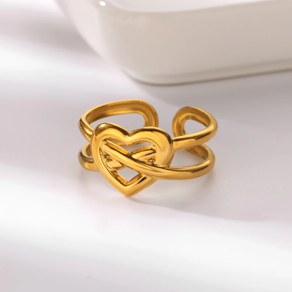 Crossover-Heart-Rings-for-Women-Opening-Knotted-Stainless-Steel-Ring ...