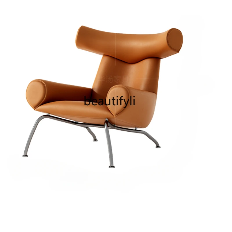 Light-Luxury-Leather-Bull-Chair-Single-Seat-Sofa-Chair-Designer ...