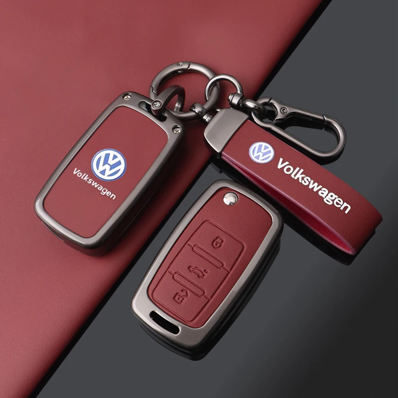 Fashion Zinc Alloy Leather Car Key Case Cover Shell for VW Volkswagen ...