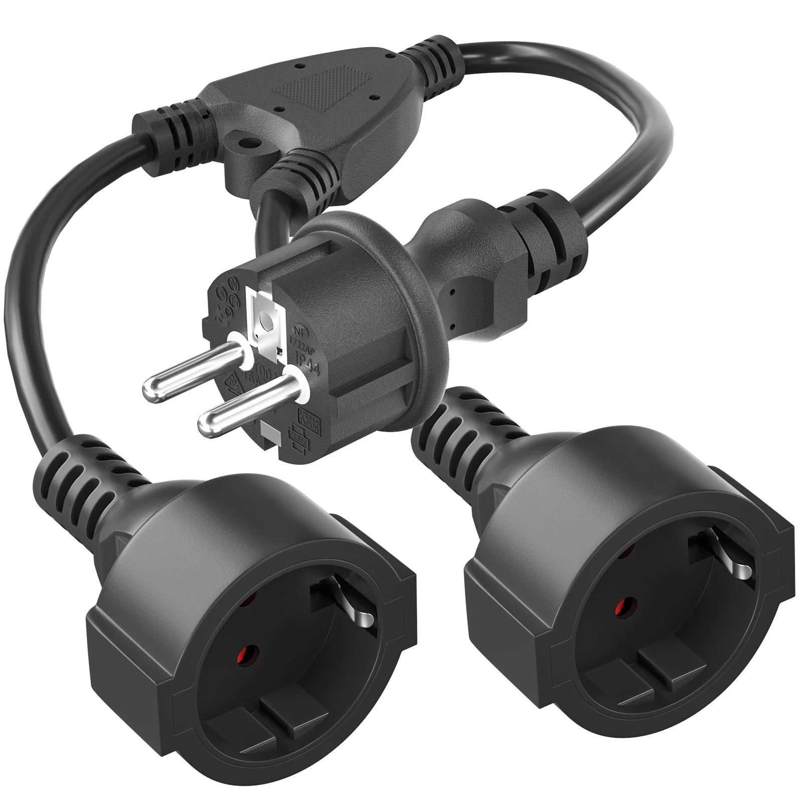 European plug Power Extension Cable With Dual Outlets, EU Schuko Plug ...
