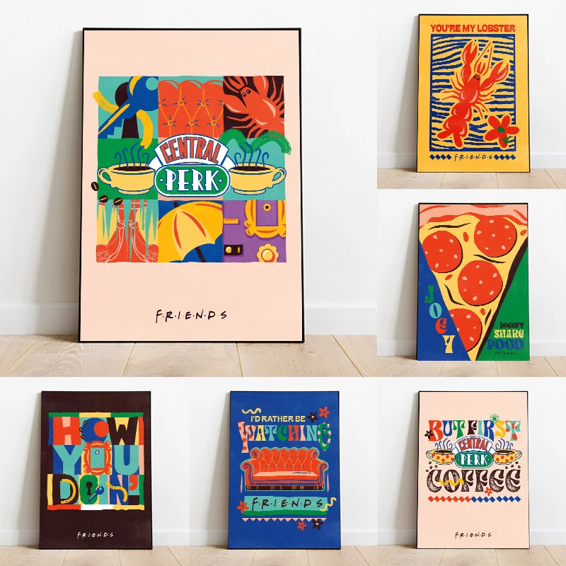 Friends-TV-Show-Wall-Art-Cartoon-Poster-Print-Vintage-Central-Perk-Cafe-Couch-Canvas-Painting ...