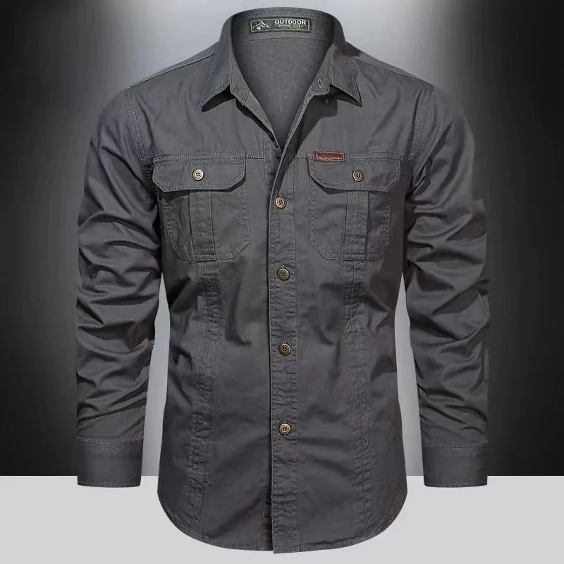 Spring-Shirts-For-Men-Cargo-Long-Sleeve-Casual-100-Cotton-High-Quality ...