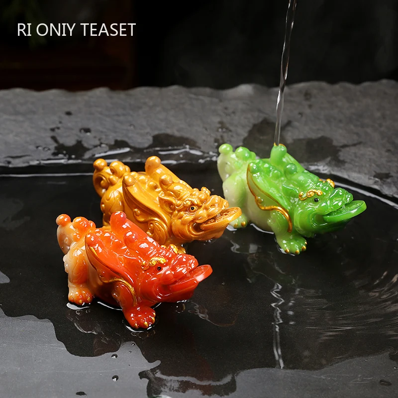 Lucky Fortune Pixiu Statue Resin Color Changing Tea Pet Animal Tea ...