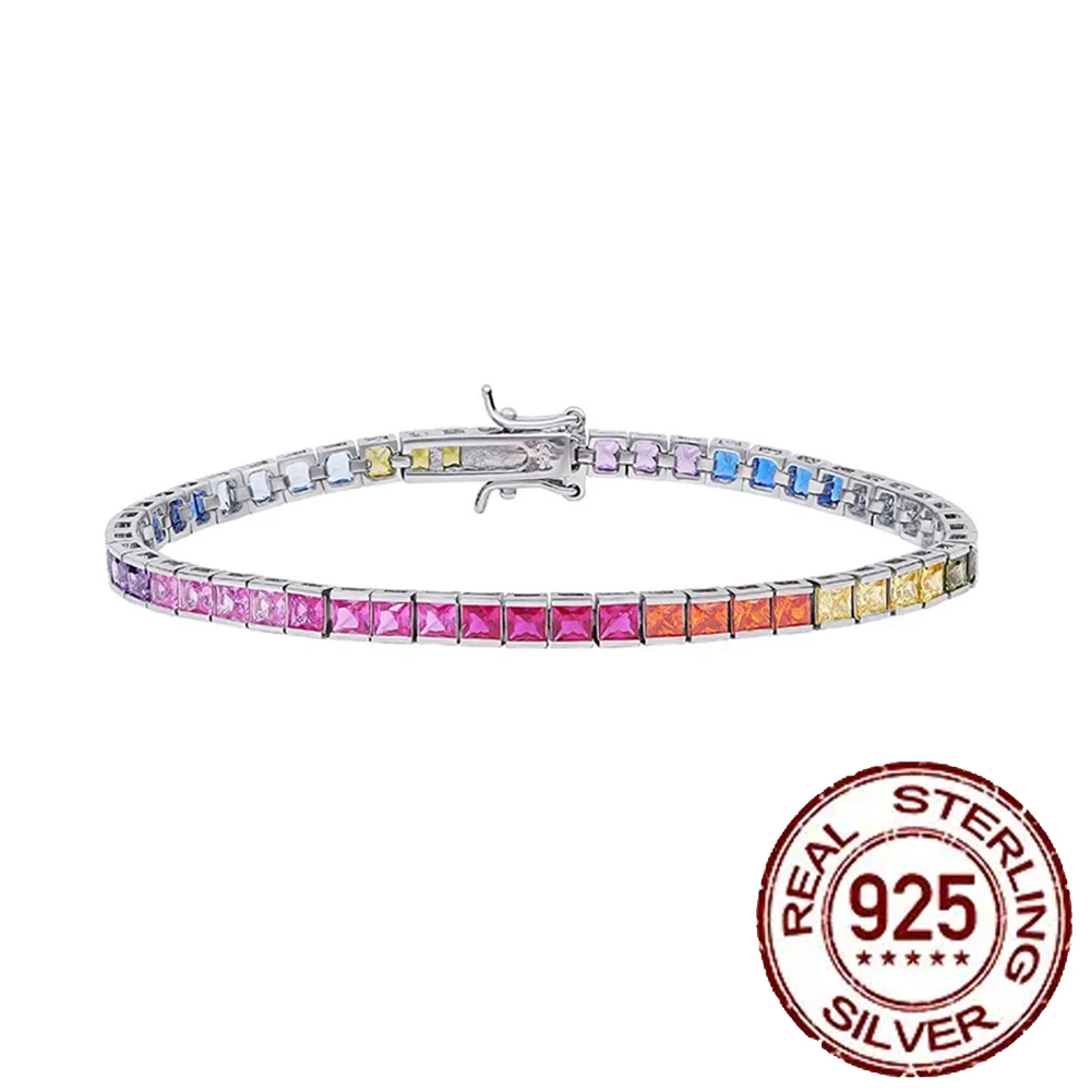 CWWZircons 925 Sterling Silver 3mm Cubic Zirconia Rainbow CZ Tennis ...