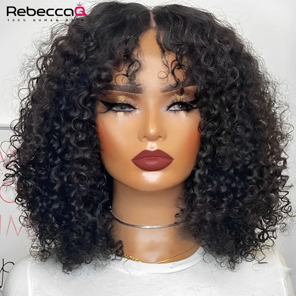 Hoogtepunt-Korte-Jerry-Curly-Bob-Pruik-13x6x1-Lace-Front-Menselijk-Haar ...