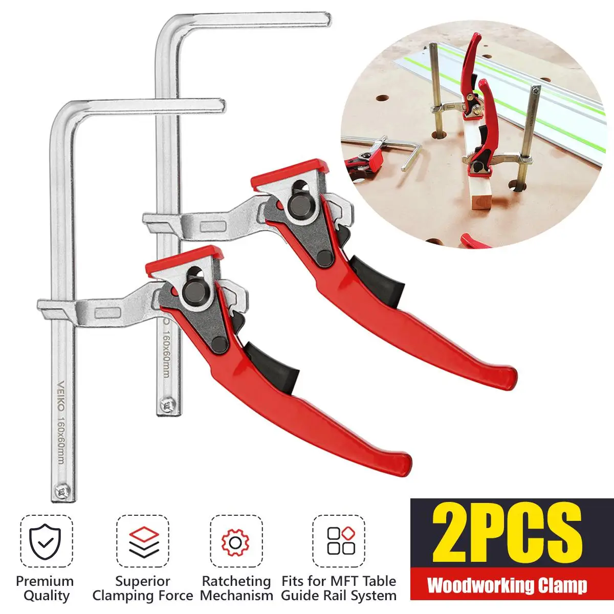 Veiko 2pcs Quick Guide Rail Clamp Carpenter F Clamp Quick Clamping For ...