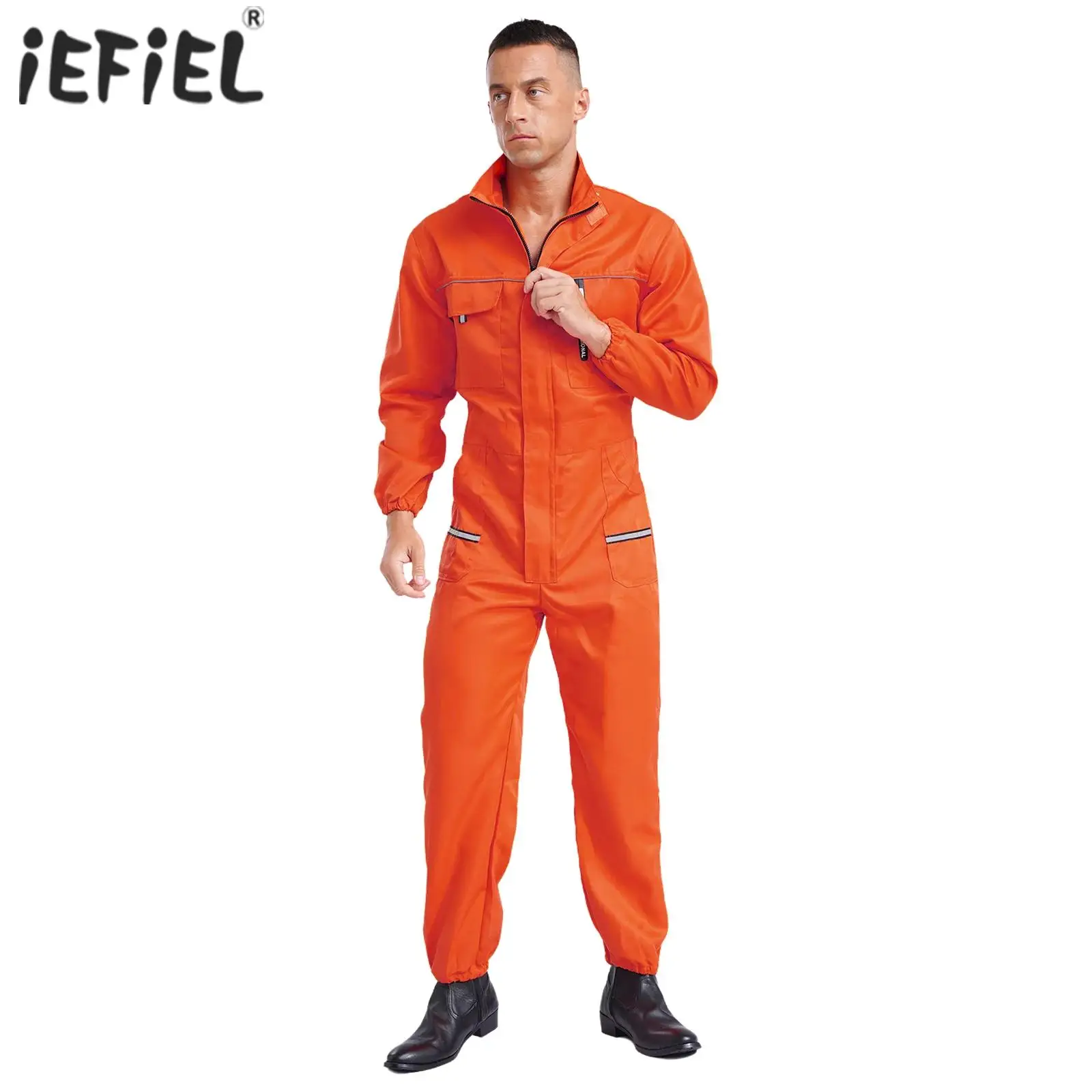 Mens-Reflective-Stripes-Coveralls-Zipper-Jumpsuits-Vehicle-Repair ...