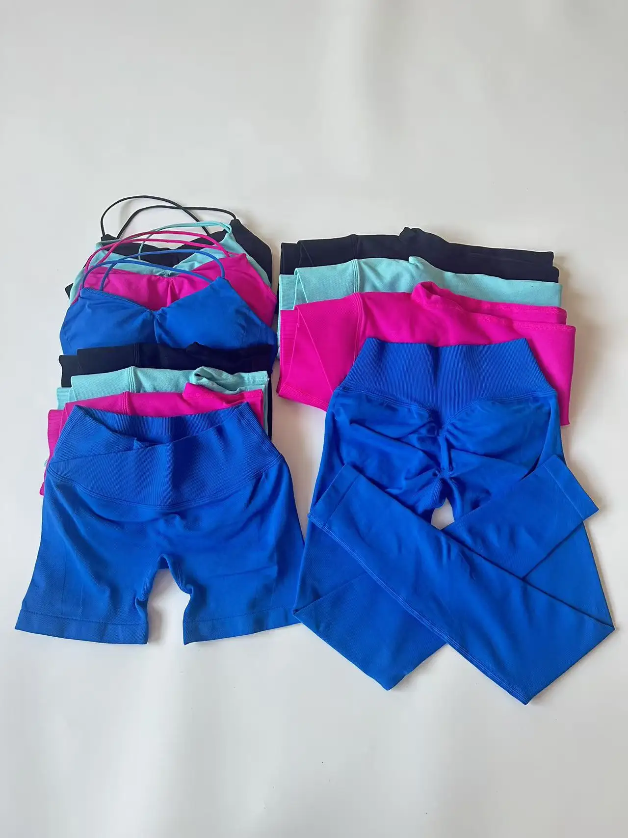 3Pcs Vision Gym Set Women Shawl Backless Tank Tops High Waist Scrunch ...