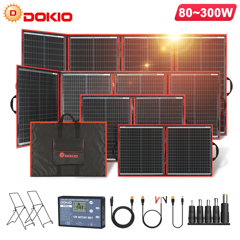 Dokio 18V 80W-295W Portable Foldable Solar Panel With 12V Controller ...