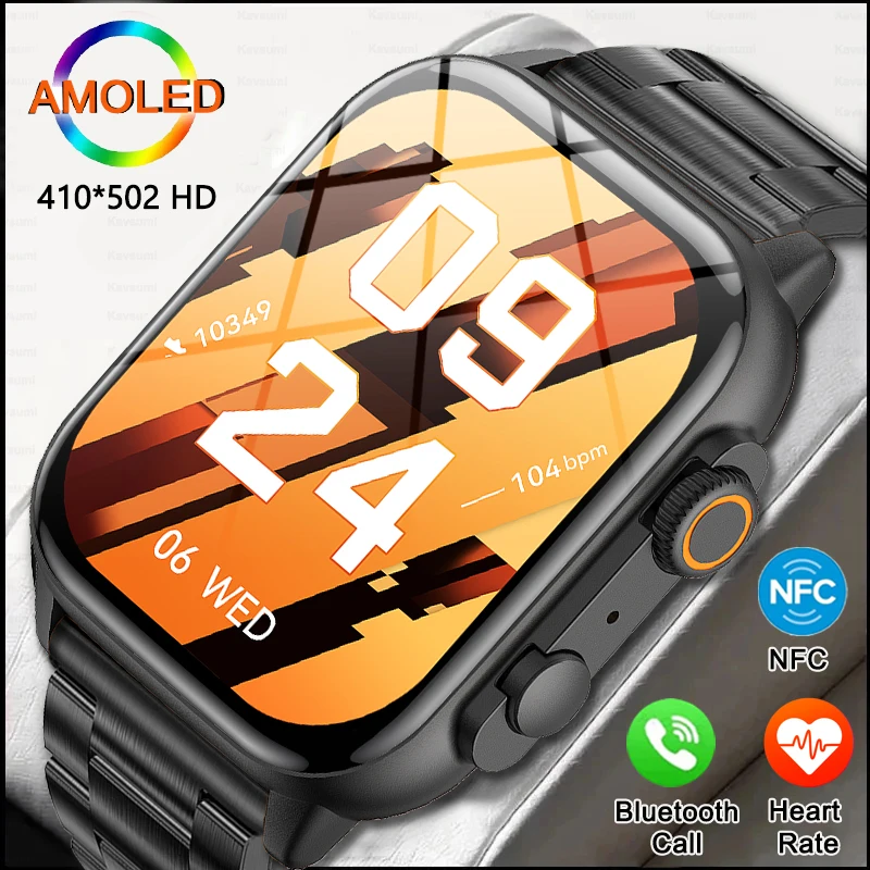 남녀공용 울트라 스마트워치, NFC AMOLED 스크린 스마트 워치, 블루투스 통화, 혈액 산소 심박수, 스포츠 방수 시계, HK95, 2023| | - AliExpress