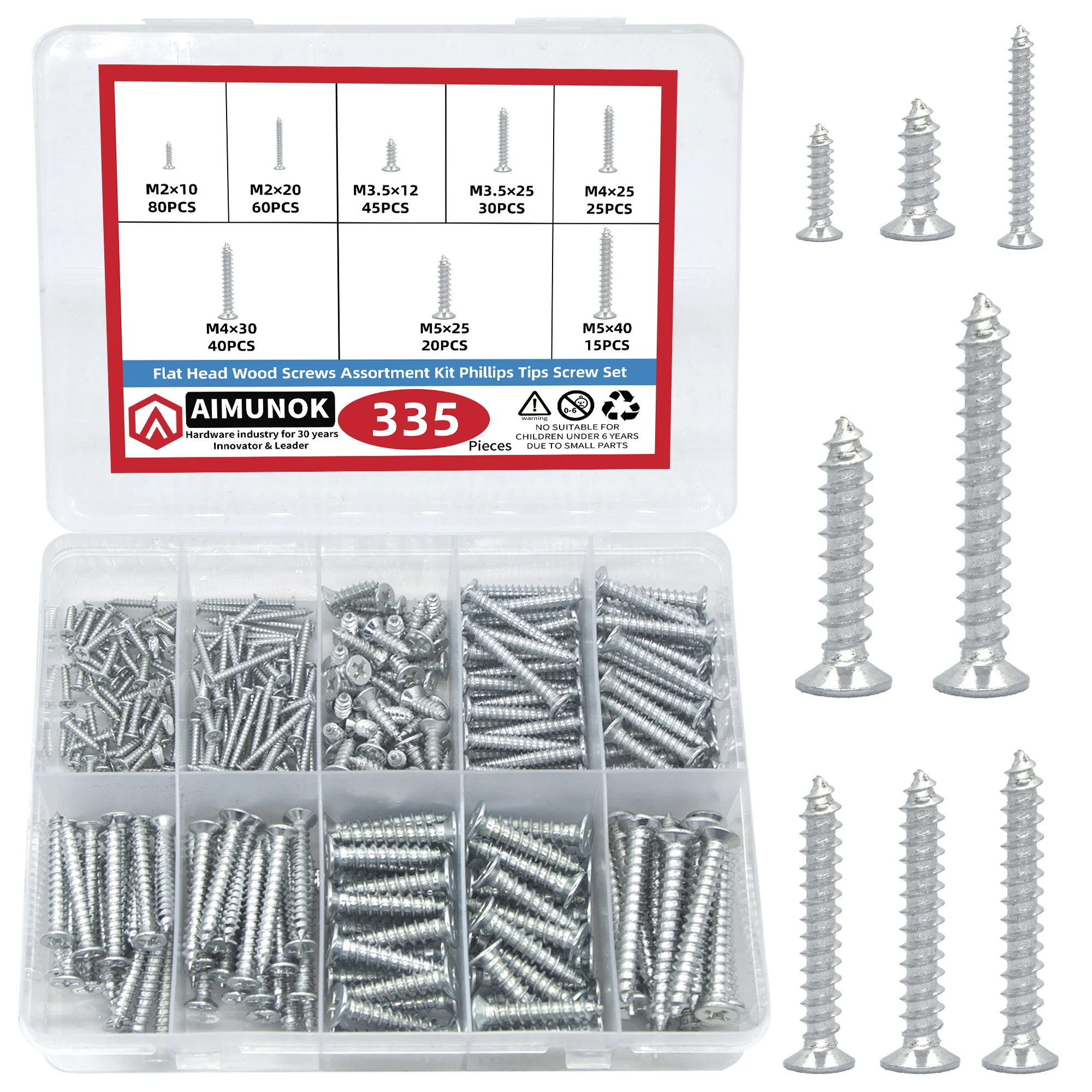 119/335pcs Flat Head Wood Screws Assortment Kit Phillips Tips Screw Set ...