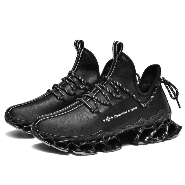 Men Running Shoes Waterproof Leather Sneakers Men Unique Blade Sole ...