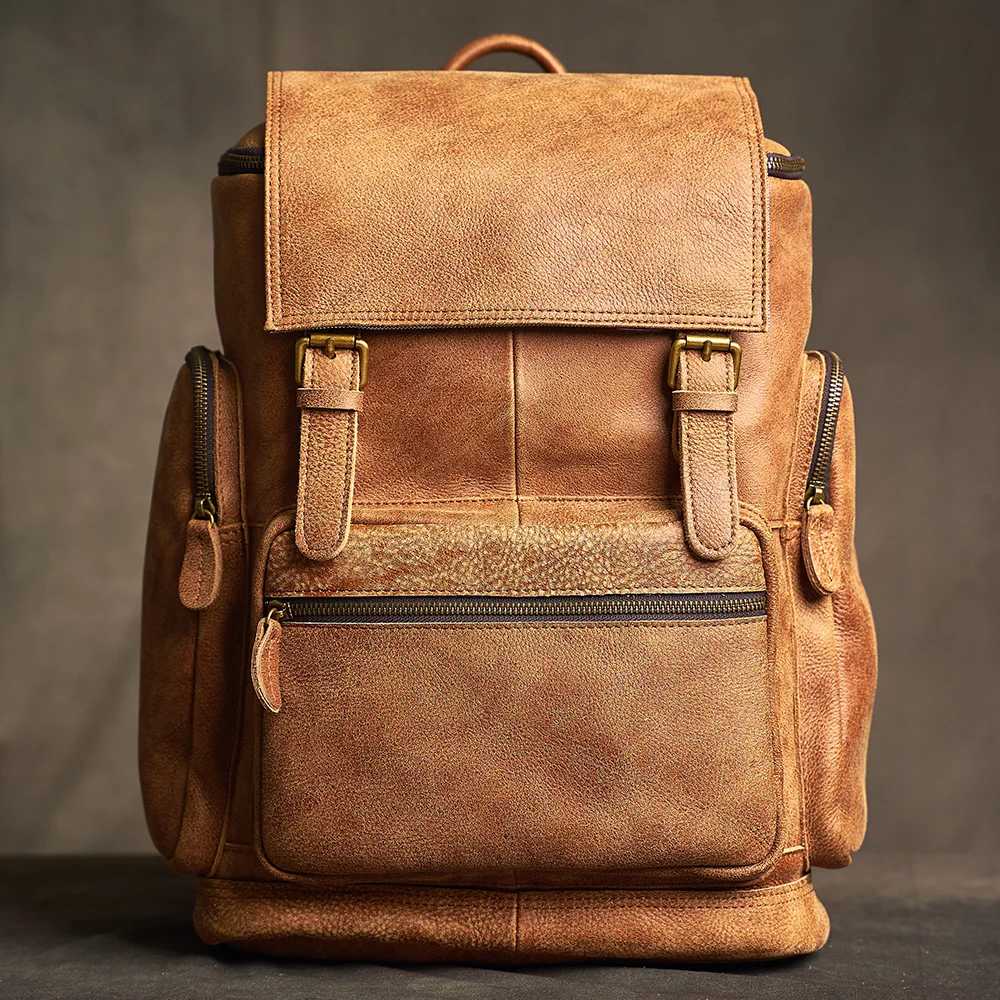 Genuine-Leather-Men-s-Backpack-Nature-Cowhide-Computer-Backpack-Leather ...