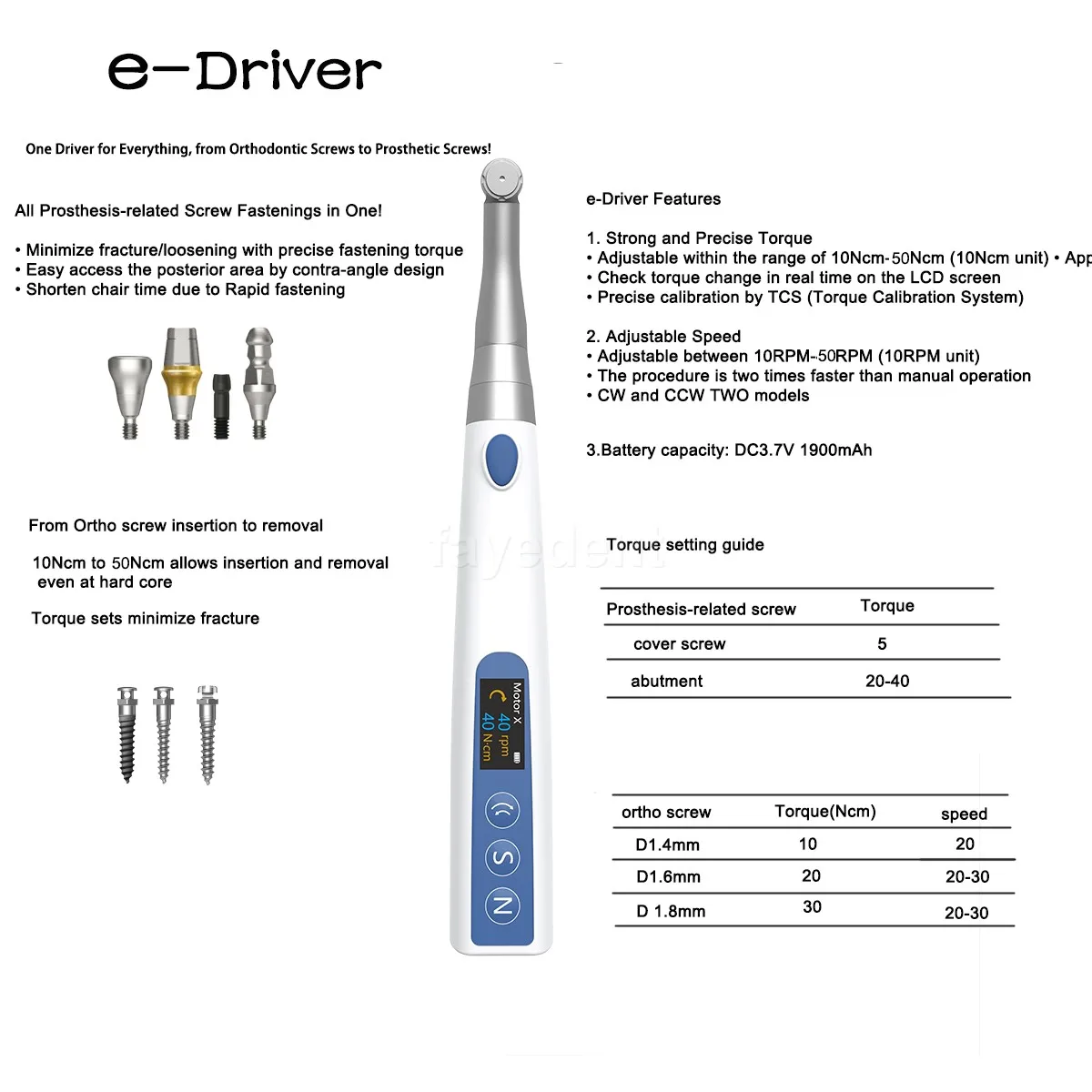Dental Electric Wireless Torque Driver Implant Torque Wrench Upgraded ...