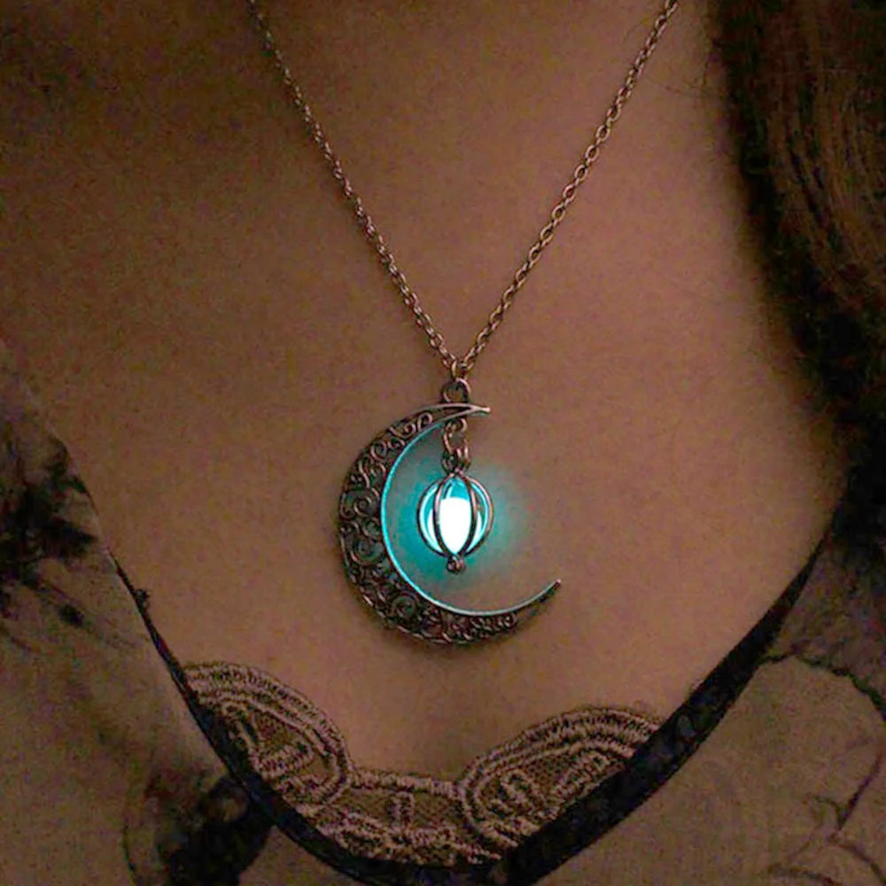Ifmia Retro Luminous Pendant Moon Necklace Jewelry For Women Goth ...