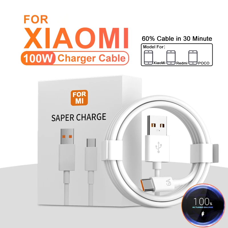 100W 6A USB Type C Fast Charging Cable For Xiaomi Redmi Note 13 Pro ...