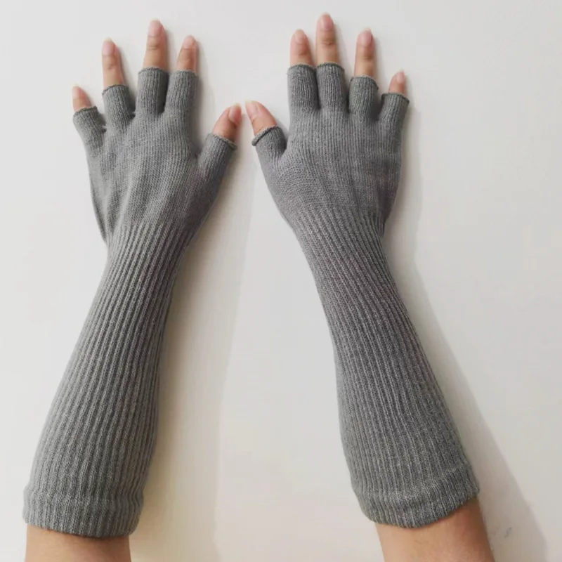 1-Pair-Long-Knitted-Unisex-Half-Finger-Gloves-Women-Girls-Autumn-Winter ...